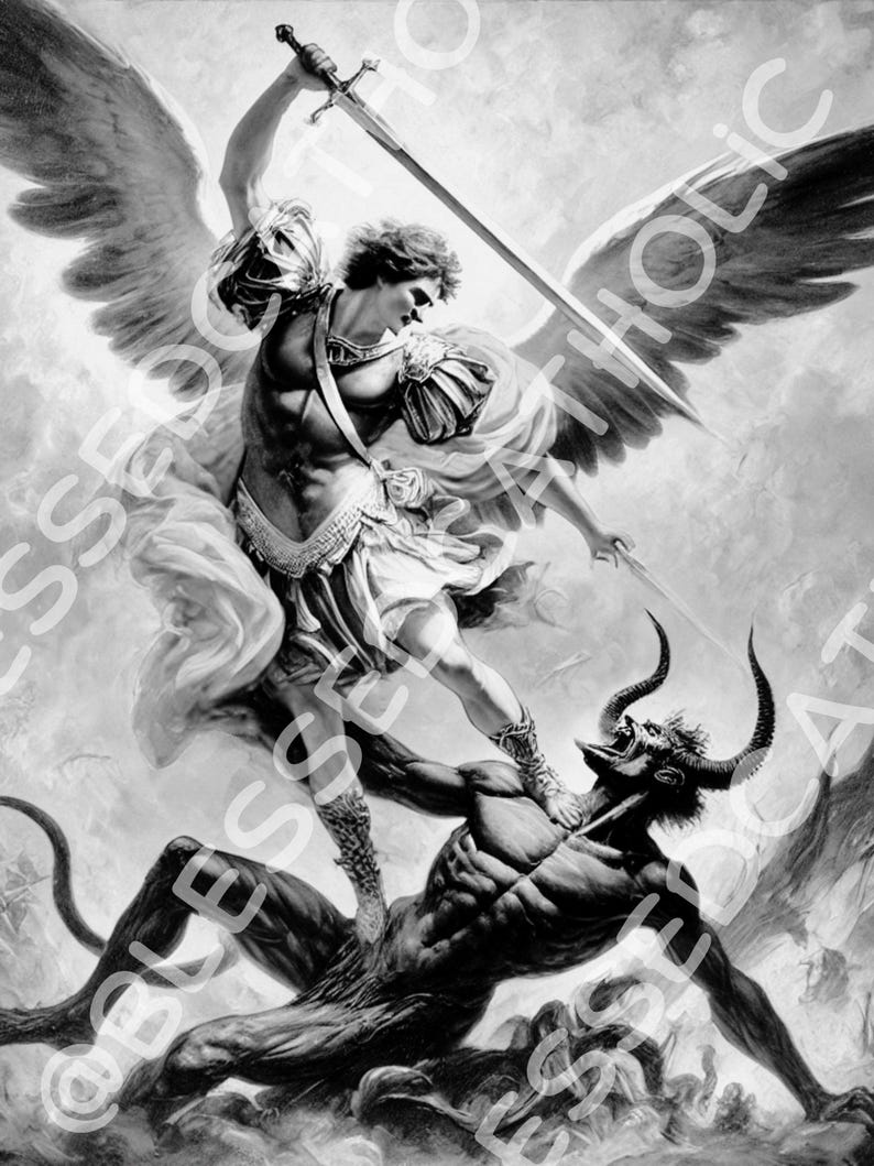 Saint Michael Slaying Satan Art: Military Patron Saint (digital ...