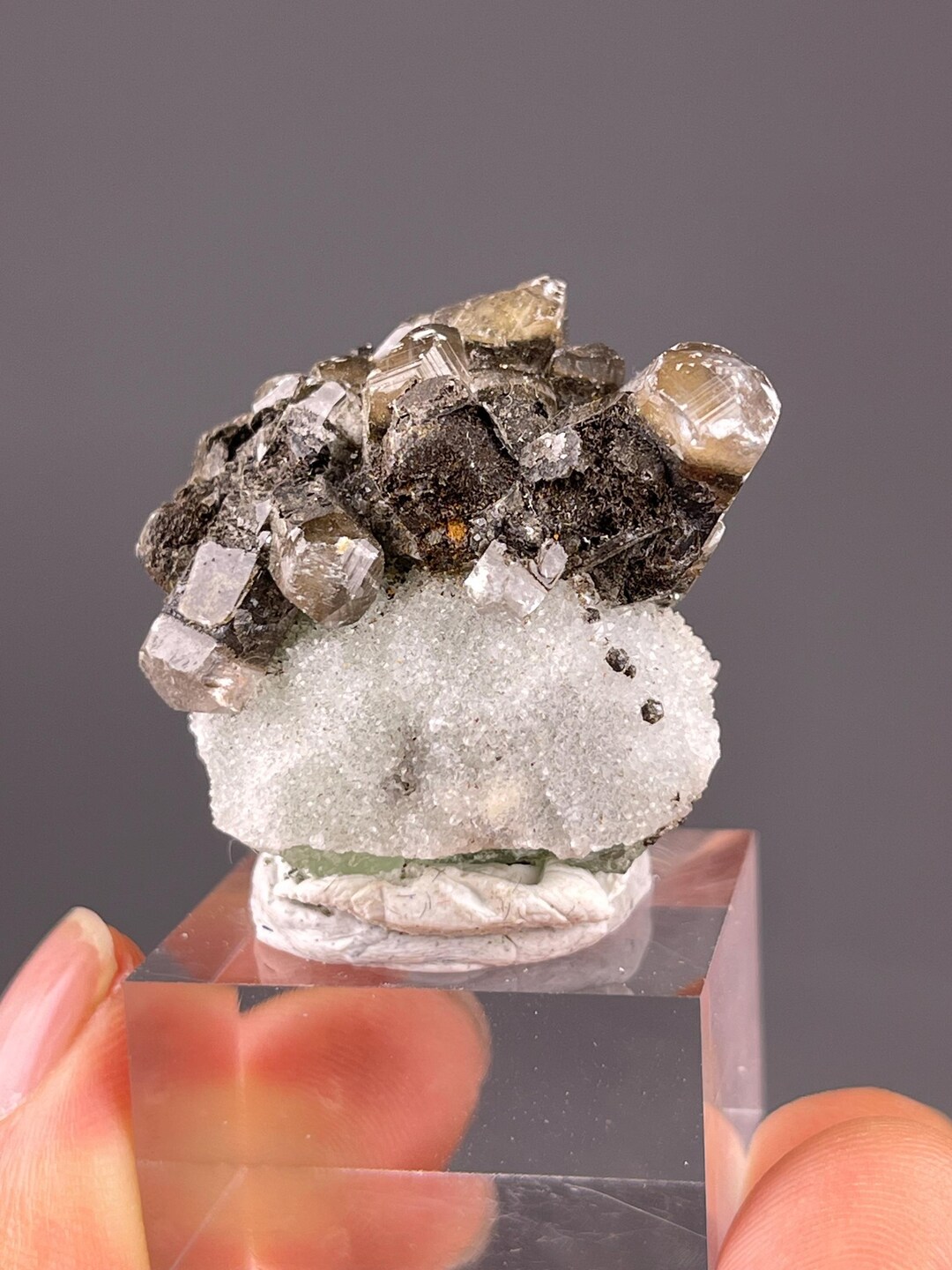 Green Fluorite Cluster - Sugar Quartz Druse & Calcite - Fujian, China ...
