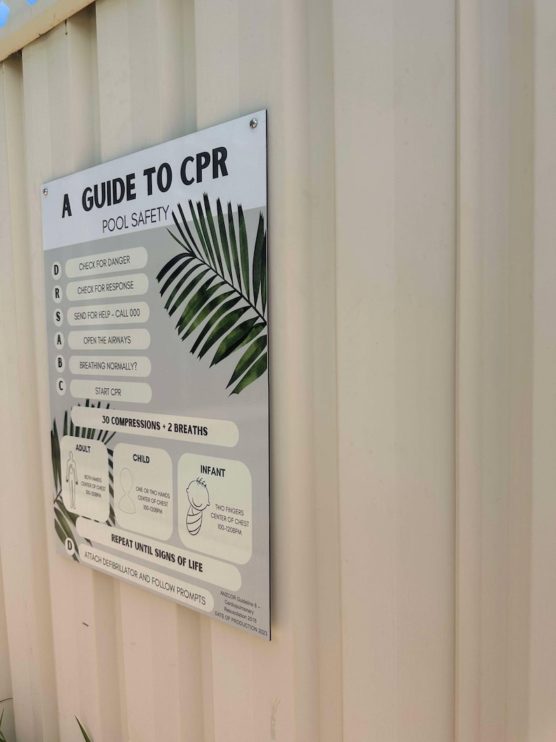 Pool Safety Sign - Australia CPR GUIDE Beige and Sage Palm Digital ...