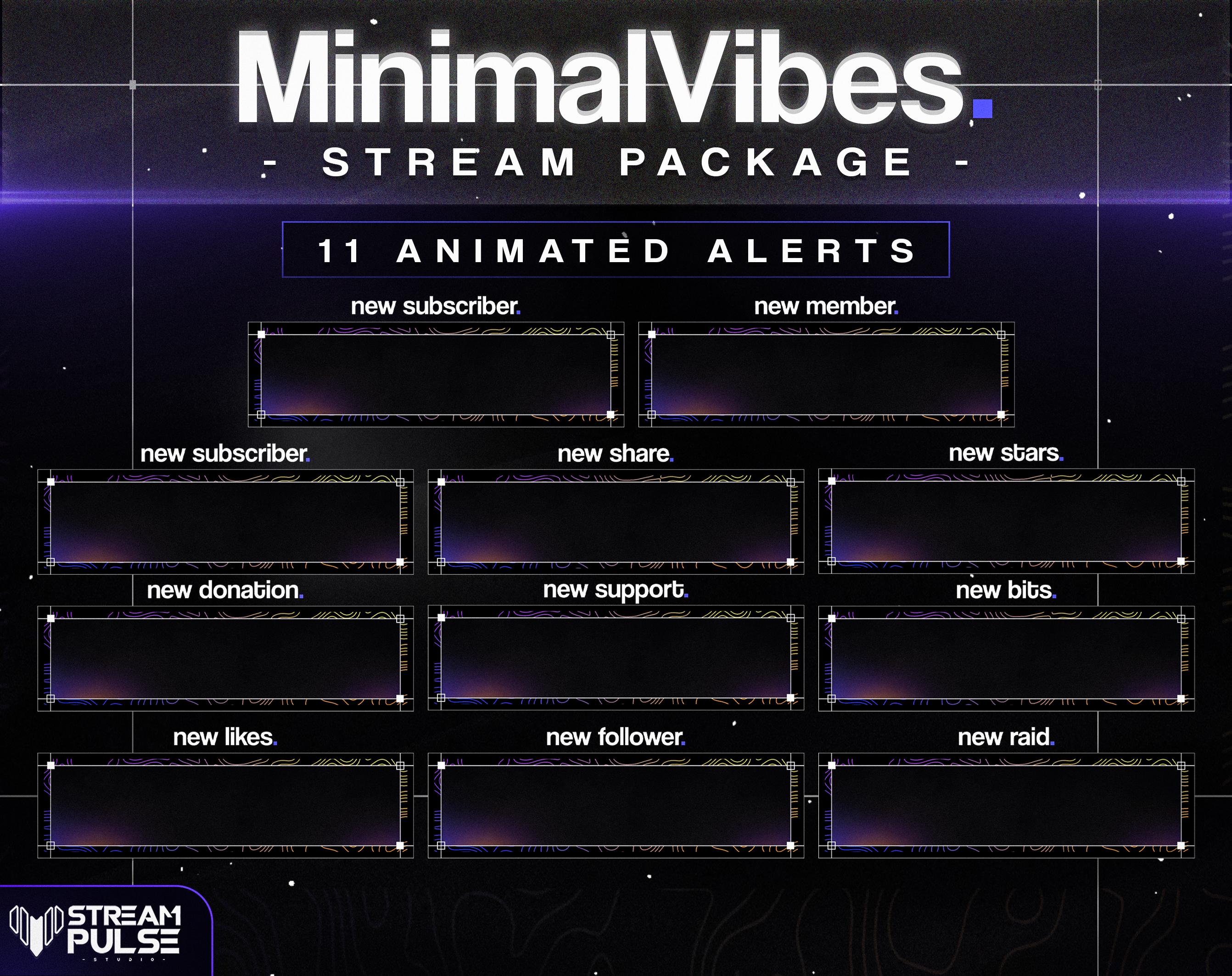 Minimal Vibe Animated Twitch Overlay, Animated Screens, Panels, Alerts ...