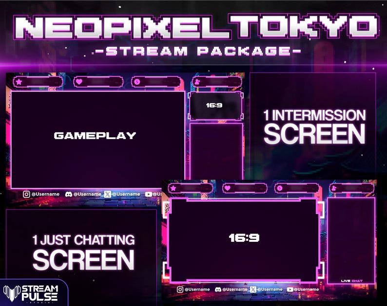 Neopixeltokyo Stream Overlay Package – Animated Twitch, OBS, Streamlabs ...