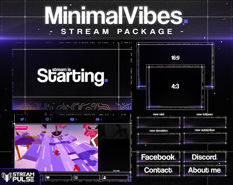 Minimal Vibe Animated Twitch Overlay, Animated Screens, Panels, Alerts ...
