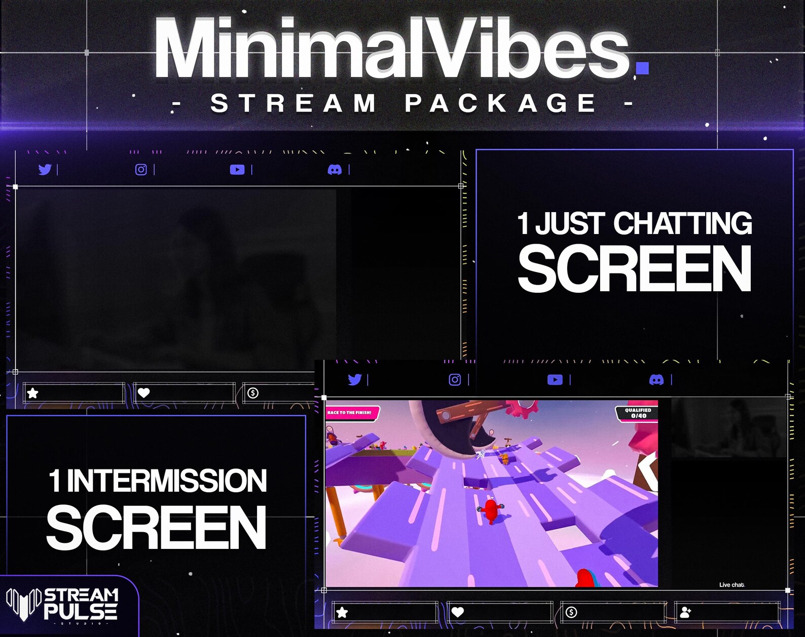 Minimal Vibe Animated Twitch Overlay, Animated Screens, Panels, Alerts ...