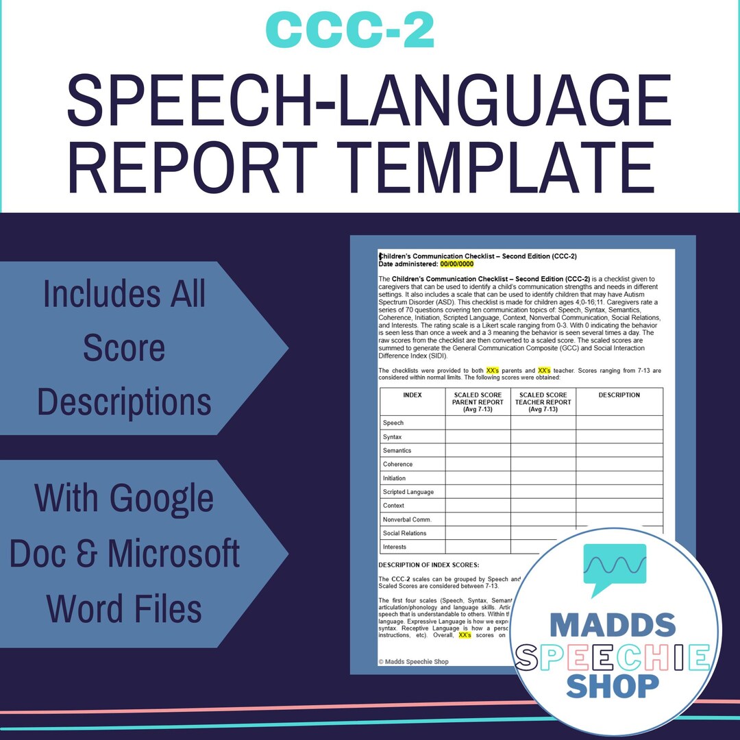 CCC-2 Speech Therapy Report Template: Editable SLP Digital Download - Etsy