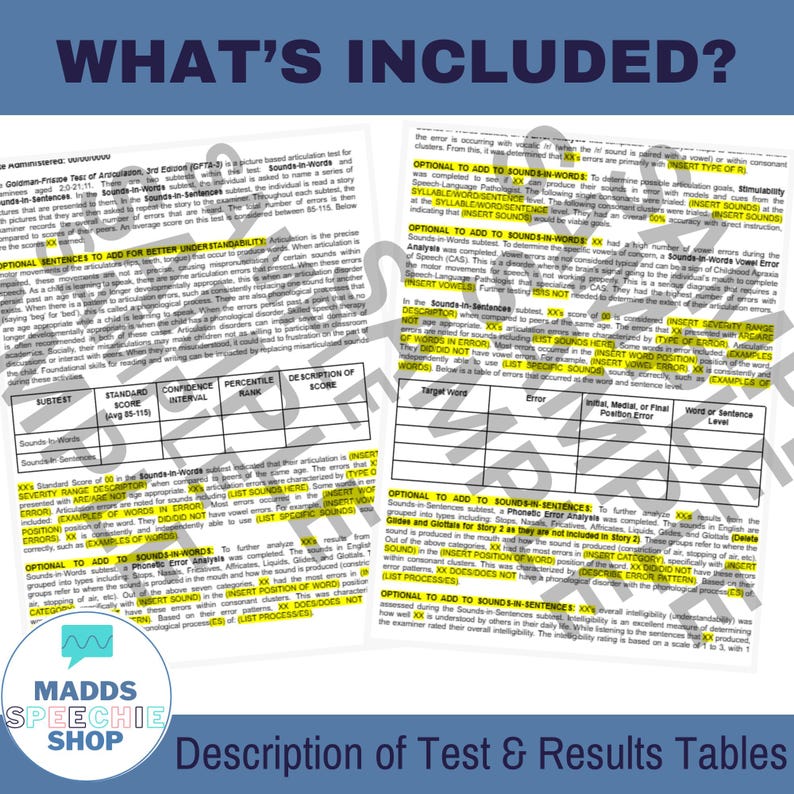 Arizona-4 Speech Therapy Report Template | Articulation & Phonology ...