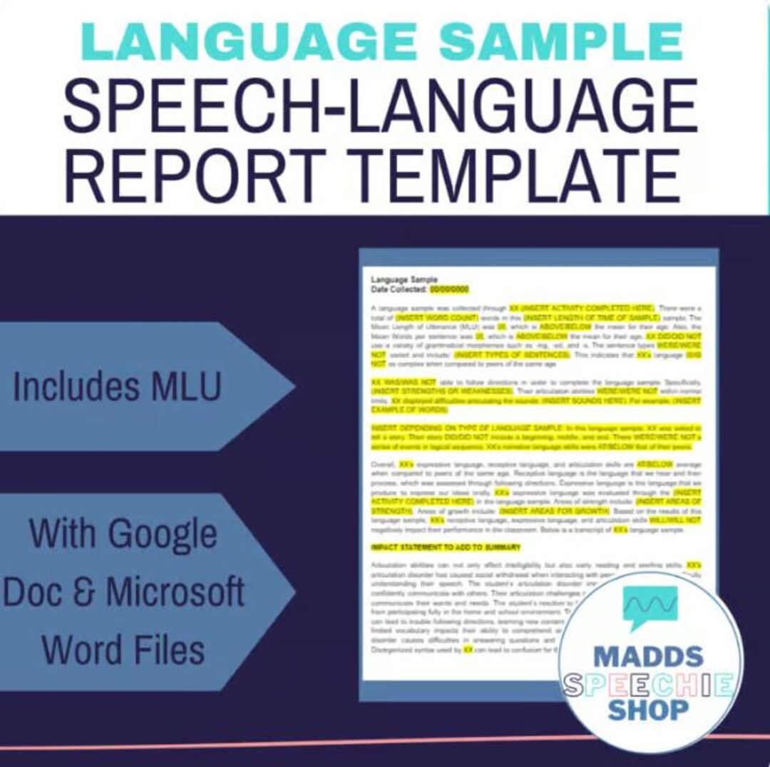 SLP Language Sample Report Template: Editable Speech Therapy Assessment ...