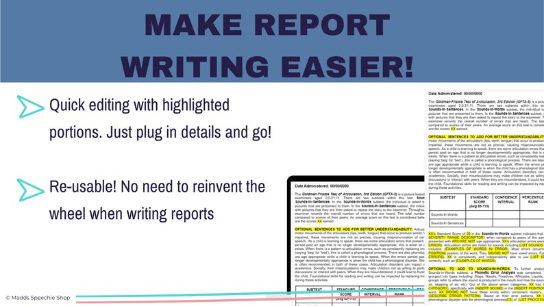 GFTA-3 Speech Therapy Report Template | Articulation Assessment ...