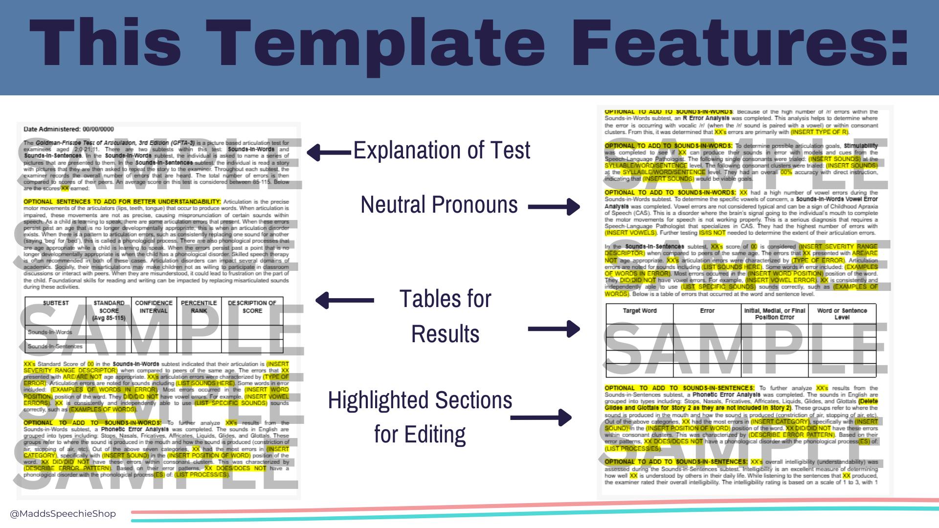 GFTA-3 Speech Therapy Report Template | Articulation Assessment ...