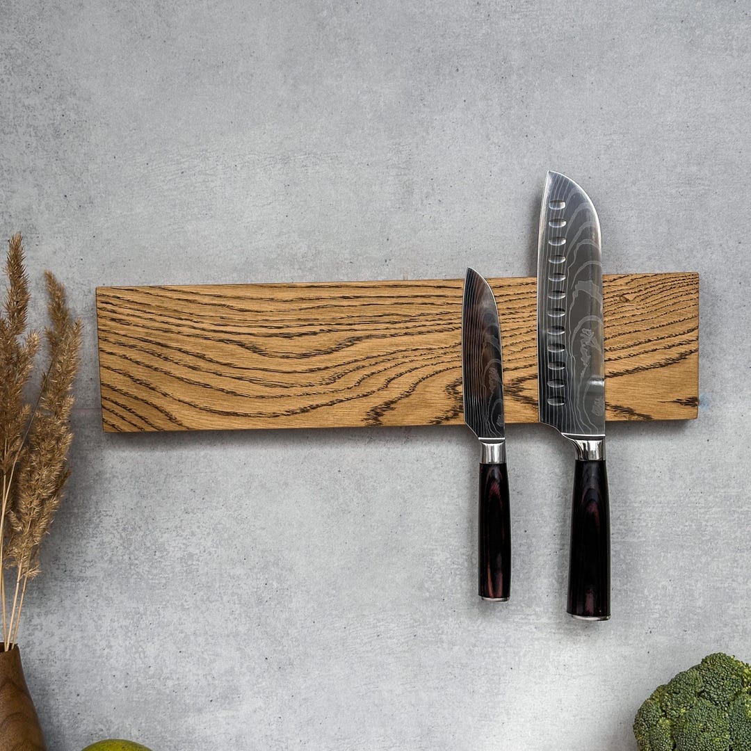 Handcrafted Oak Magnetic Knife Holder With Strong Neodymium Magnets ...