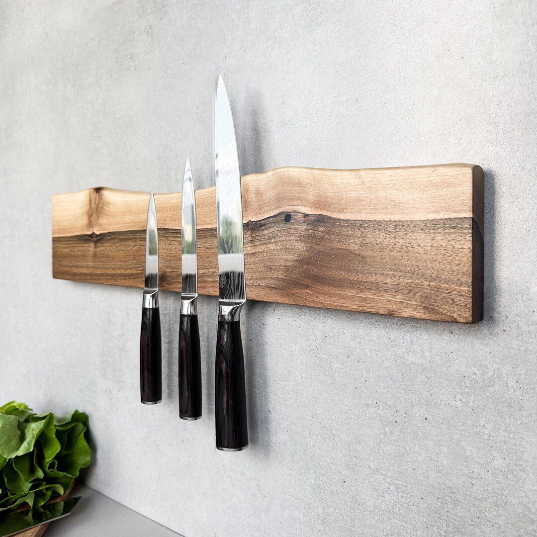 Wooden Knife Bracket – Wall Mounted Magnetic Knife Holder for Kitchen ...