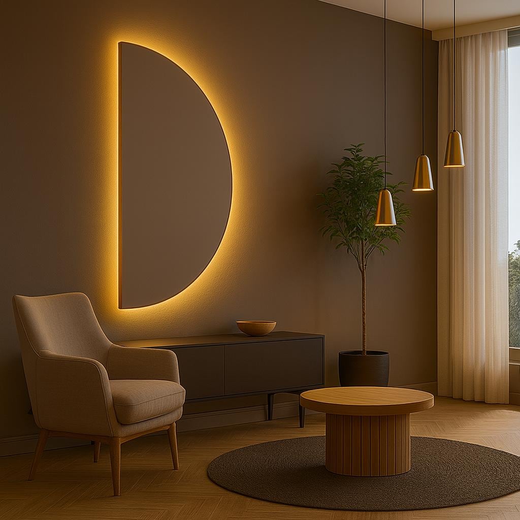 Half Moon Backlit Mirror, Radius Living Room Mirror, Half Circle Mirror ...