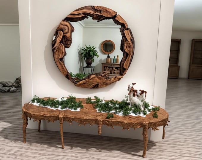 Live Edge Round Mirror, Handmade Wooden Mirror, Natural Wood Wall ...