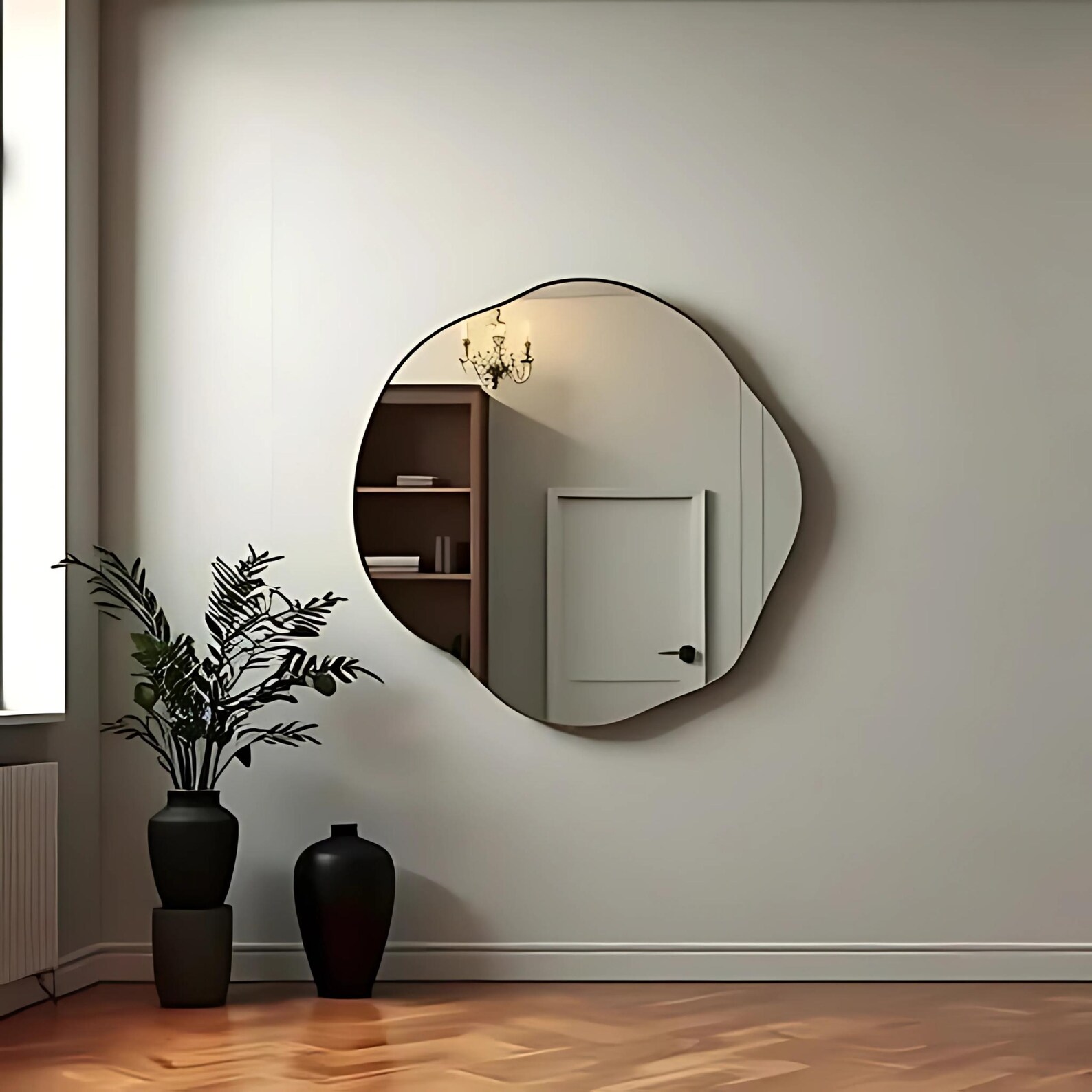 Circular Asymmetrical Wall Mirror, Modern Scalloped Mirror for Your Bathroom or Bedroom, Unique ...
