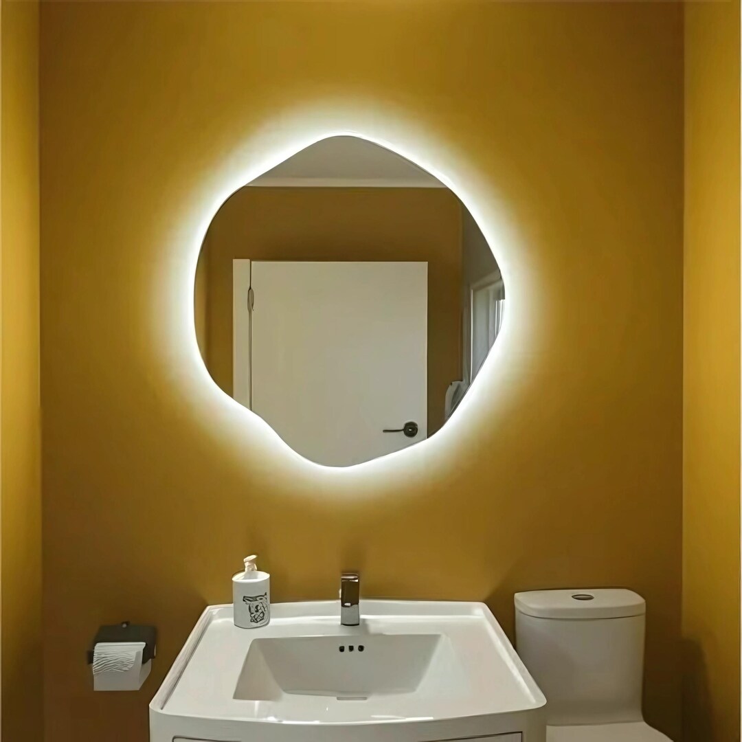 Asymmetrical Round LED Mirror, Circle Wall Decor for Your Bathroom or ...
