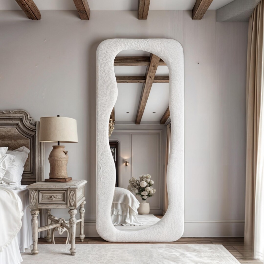 Asymmetrical Full Length Fabric Floor Mirror, Full Body Fabric Frame ...