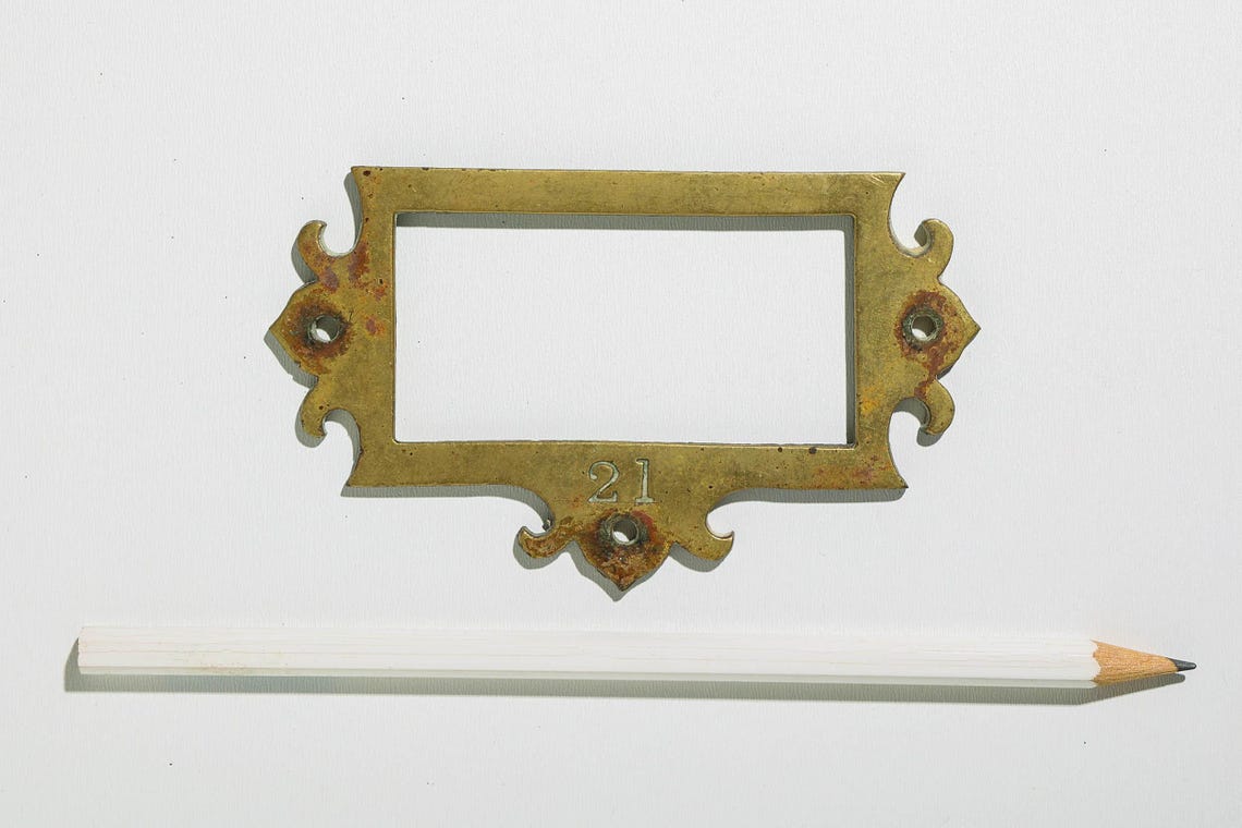 Vintage Solid Brass File Card Label Holder With Engraved Number - Etsy