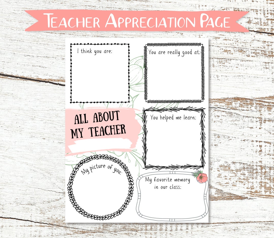 Printable Teacher Appreciation Page - Student Questionnaire - Etsy