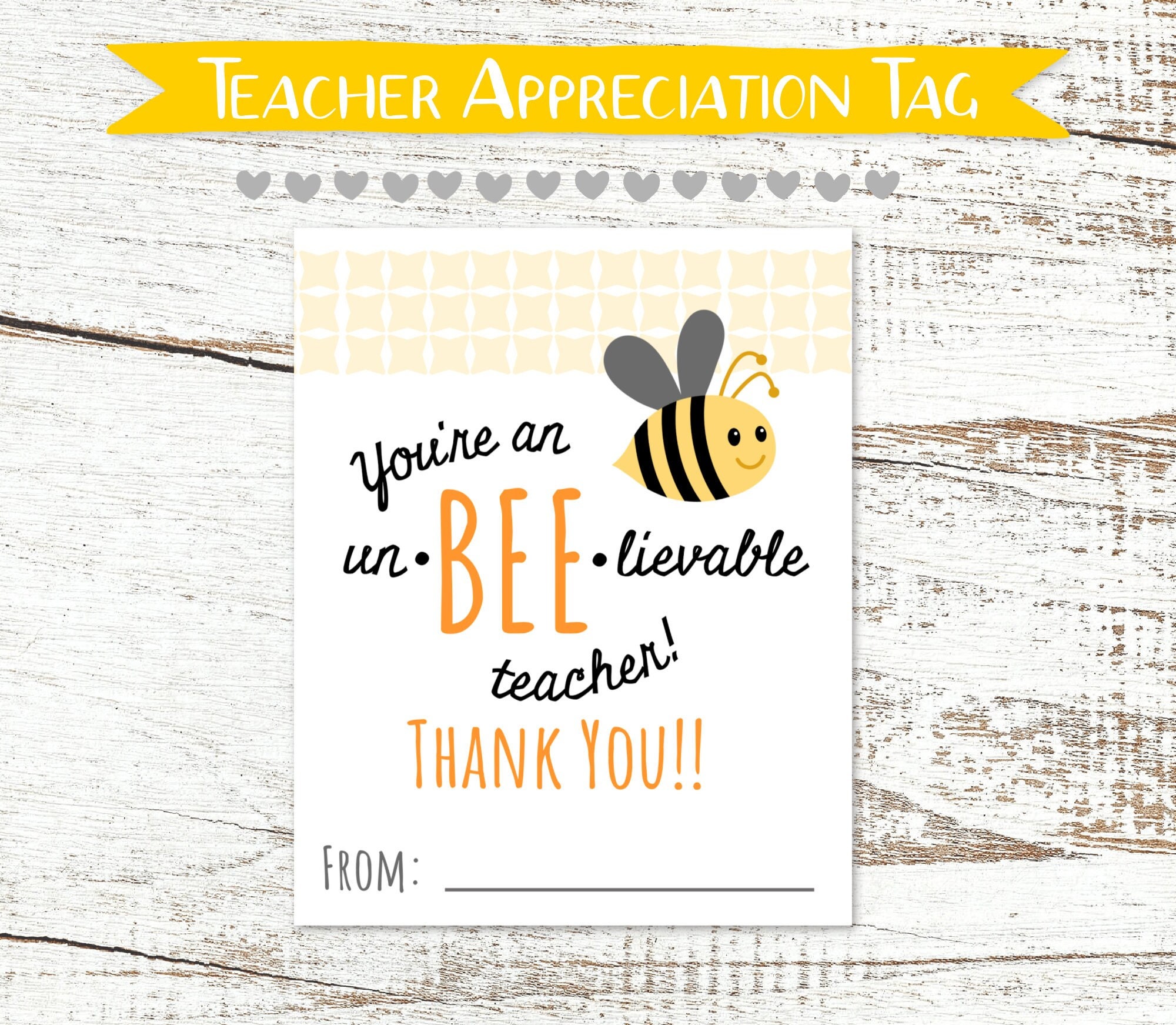 Printable Bee Thank You Teacher Appreciation Tag - Etsy