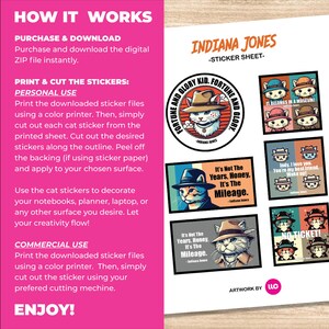 6 Large Indiana Jones Cat Stickers With Quotes | Stickers for Laptop ...