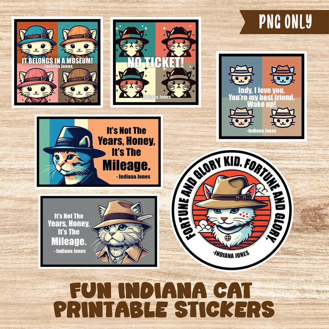 6 Large Indiana Jones Cat Stickers With Quotes | Stickers for Laptop ...