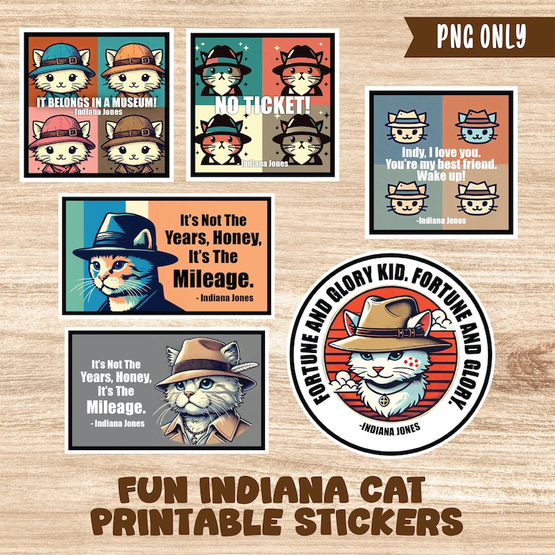 6 Large Indiana Jones Cat Stickers With Quotes | Stickers for Laptop ...