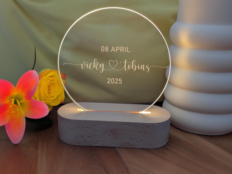 Personalized Heart Acrylic Lamp With Engraving—names & Date—led Night ...