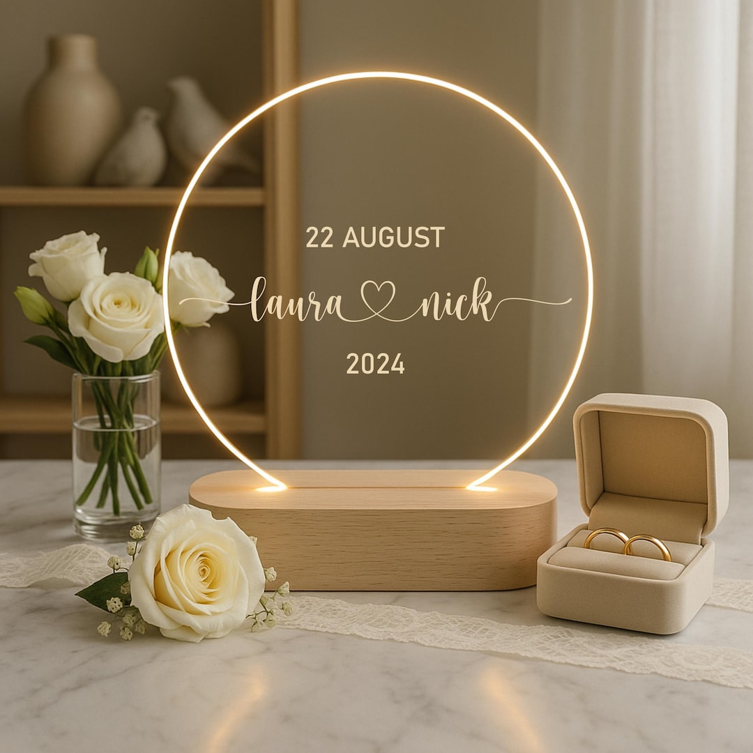 Lampe LED personnalisée – cadeau de mariage avec noms et date. Cadeau ...