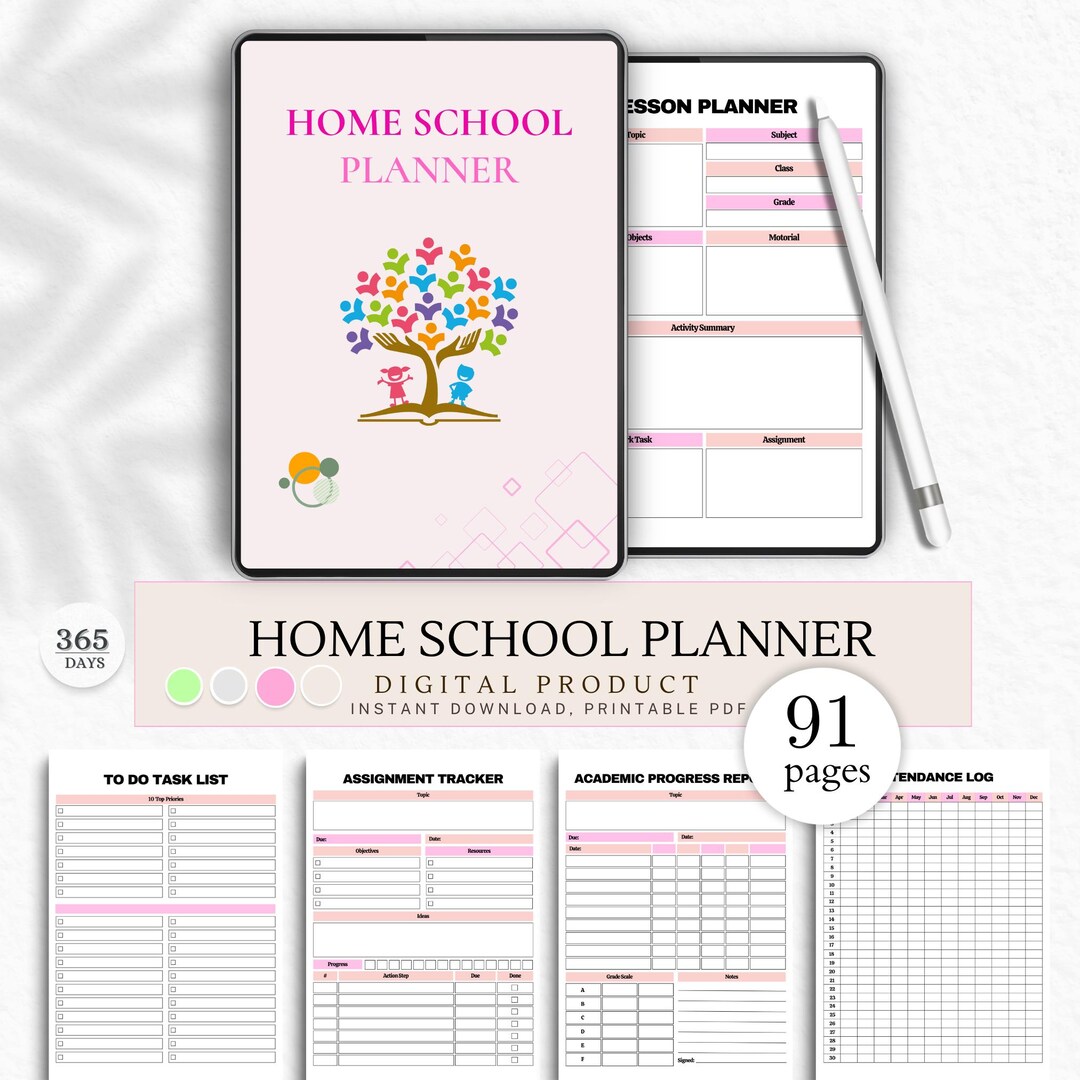 Homeschool Planner PDF | Digital & Printable Lesson Planner, Attendance ...
