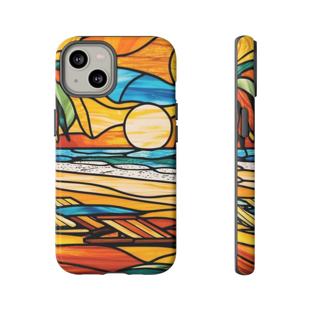 Vibrant Stained Style Glass Beach Sunset Phone Case, Summer Vibes ...