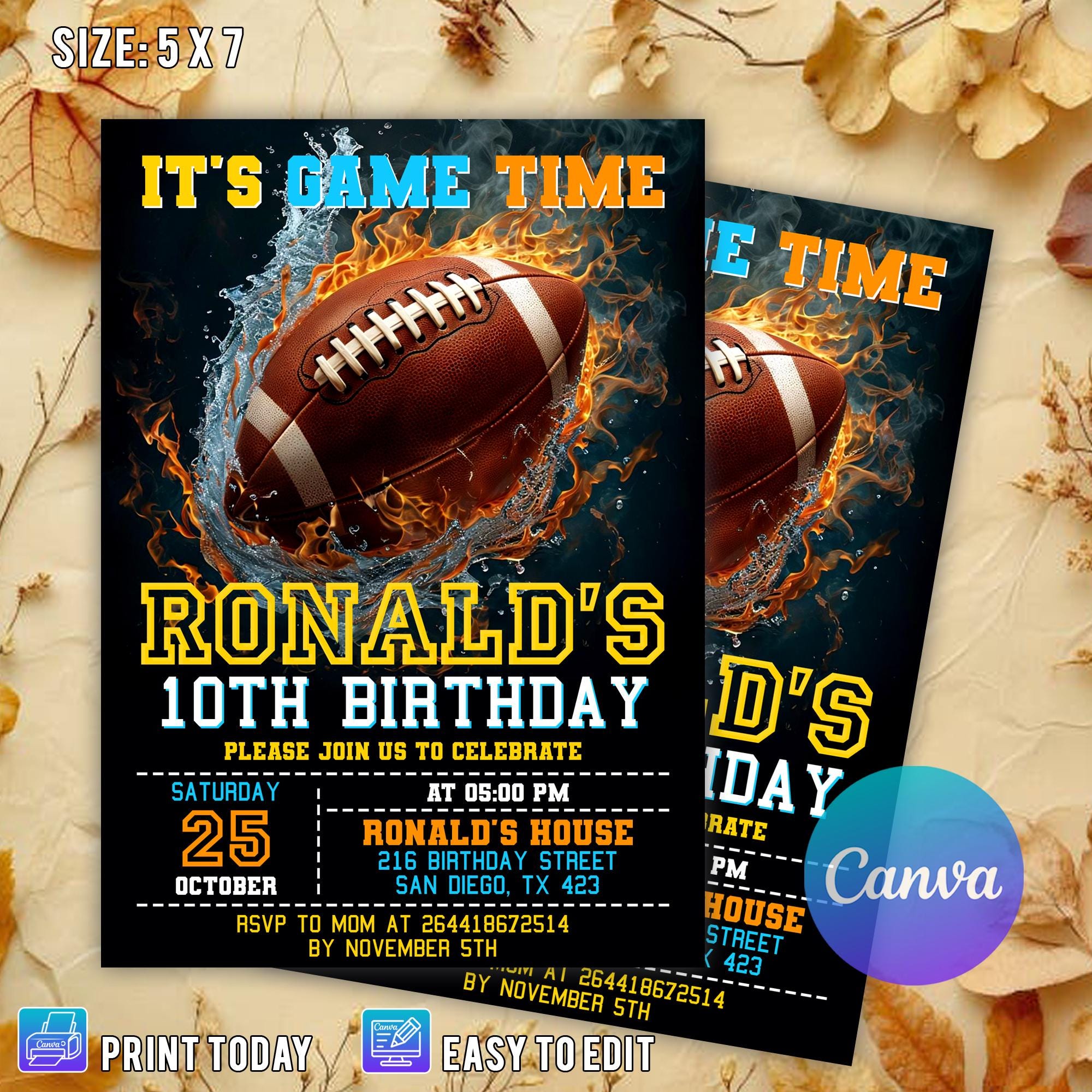Editable Football Themed Birthday Party Invitation Card Template ...