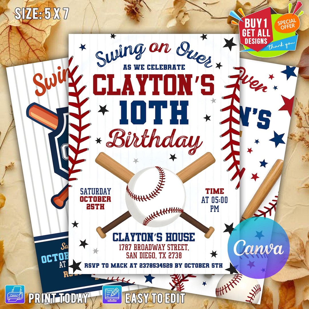 Editable Baseball Birthday Invitation, Baseball Invites, Instant ...