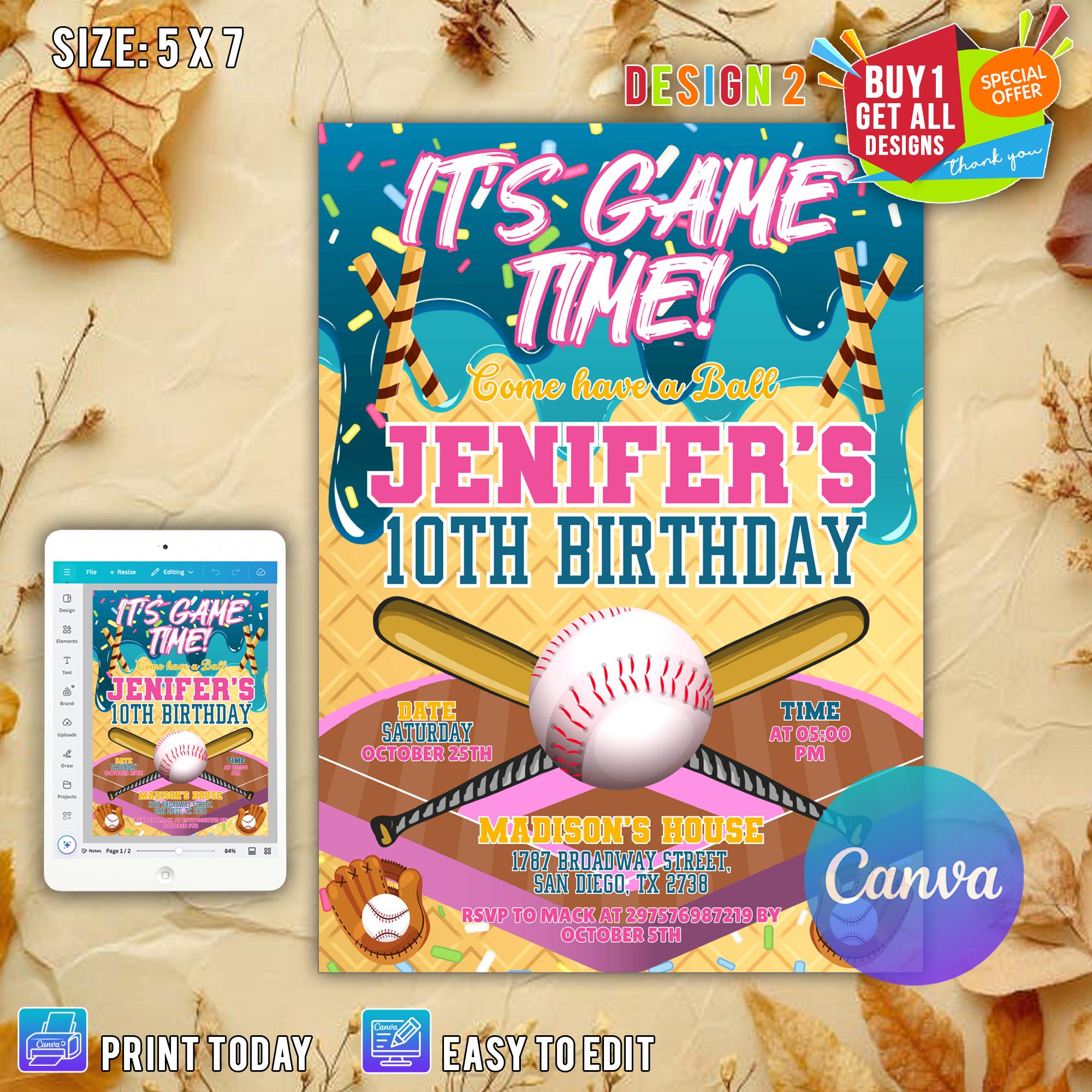 Baseball Drip Birthday Party Invitation, Instant Access & Download ...