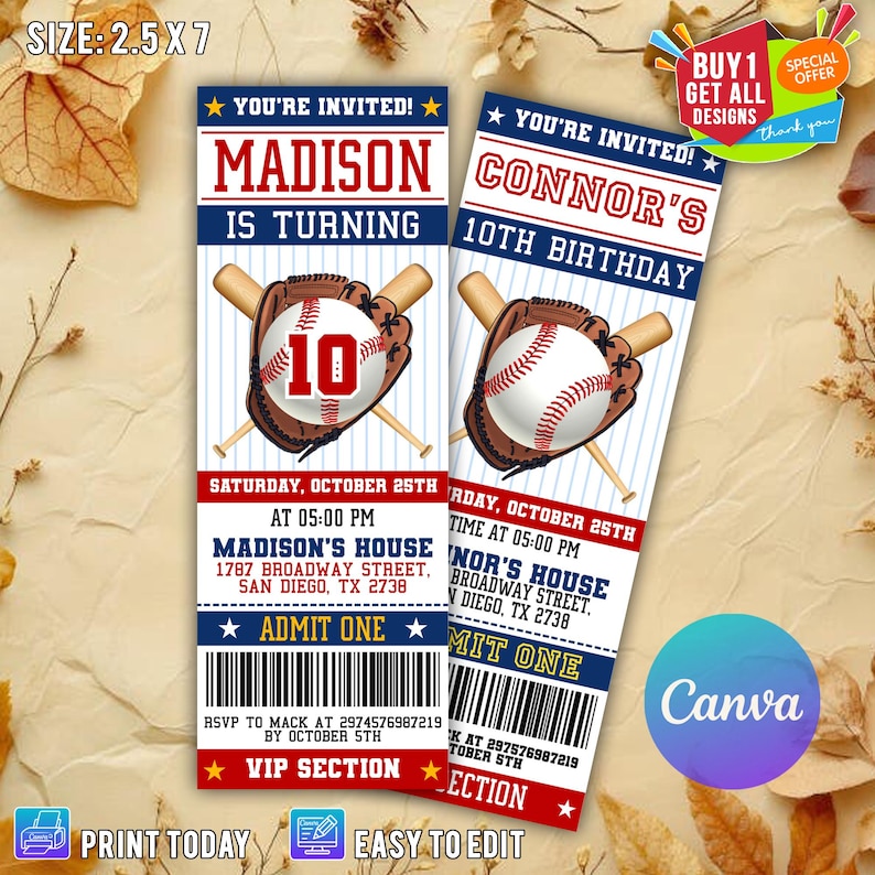 Editable Baseball Ticket Birthday Invitation, Sports Party Invite, Boy ...