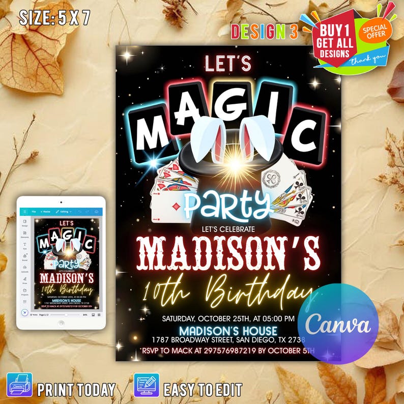 Editable Magic Show Invitation, Magic Show Invitation Instant Download ...