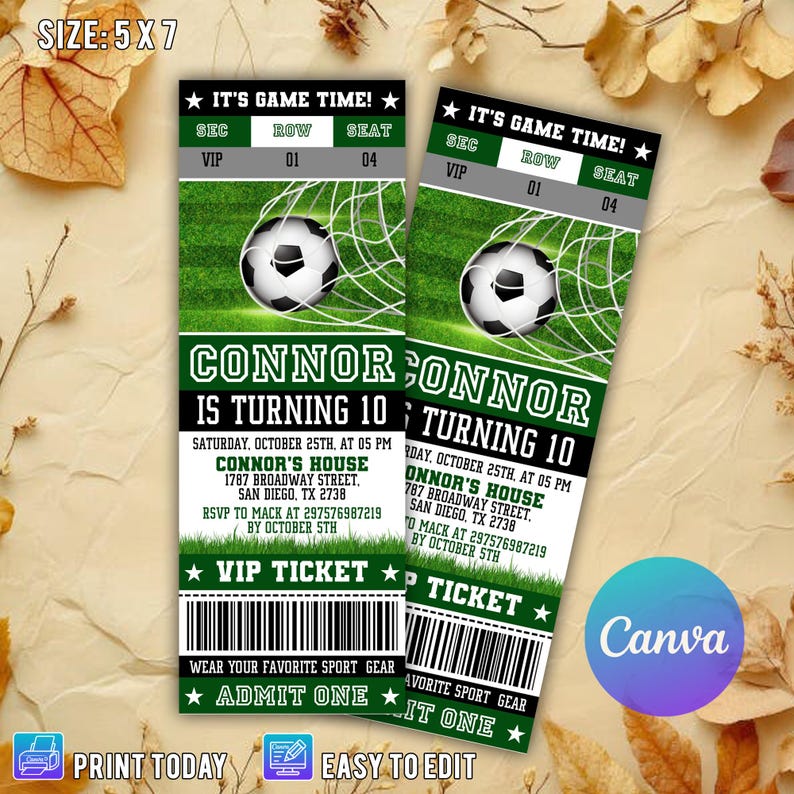 Soccer Ticket Birthday Invitation, Football Ticket Invite Template ...