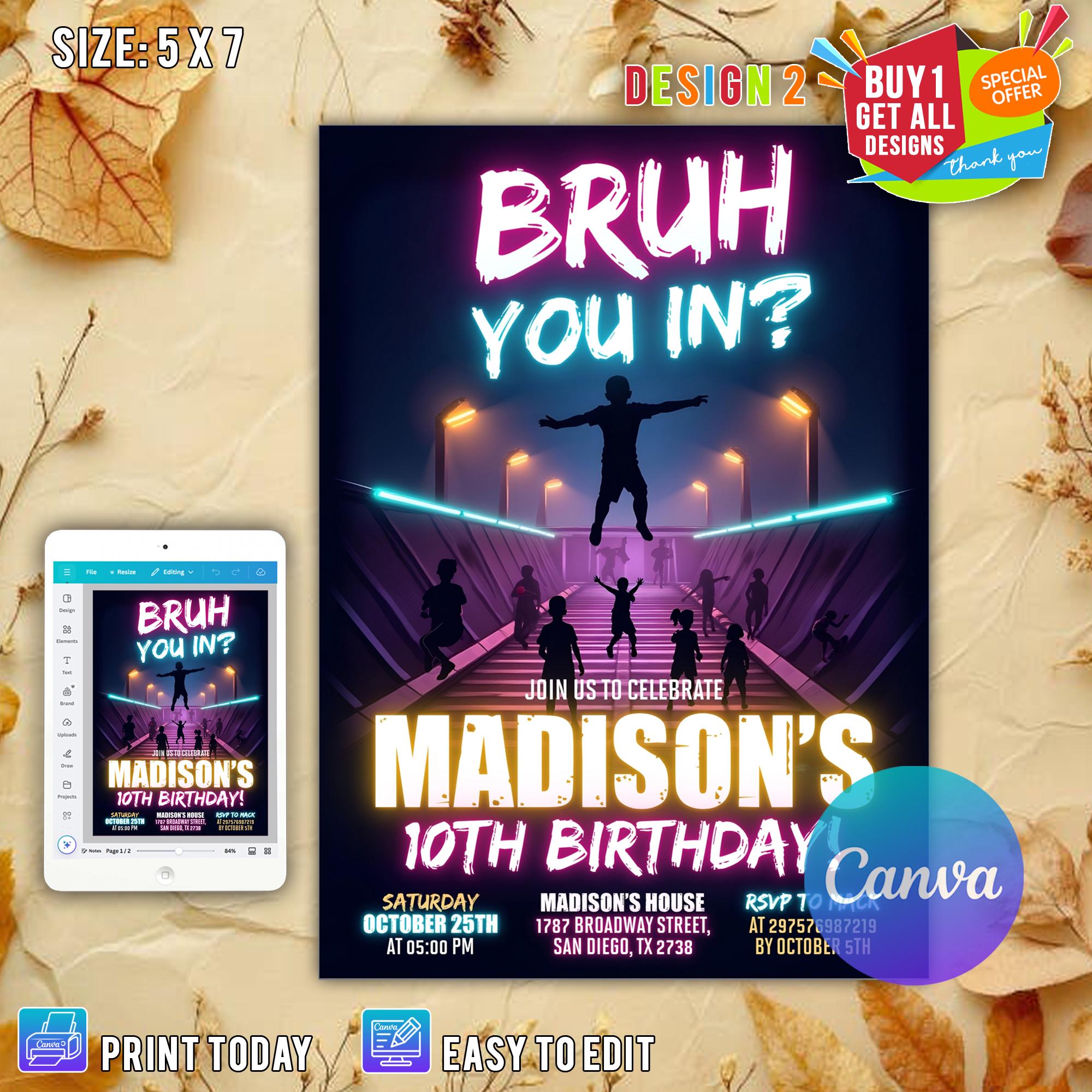 Bruh Jump Birthday Invitation, Trampoline Party, Jump Invite, Bounce ...