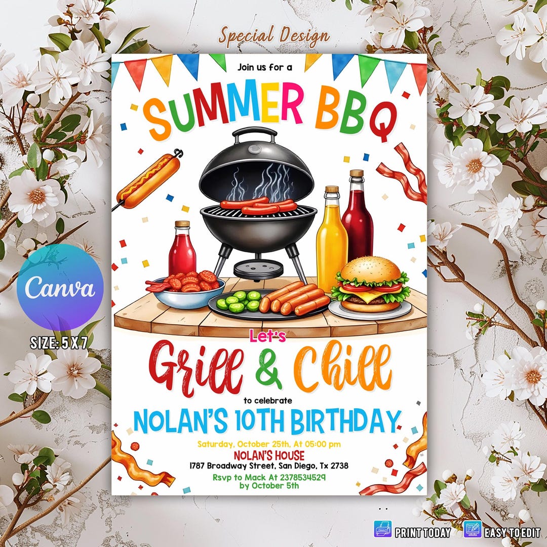 Editable Summer BBQ Template Invitation, Memorial Day, Party Cookout ...