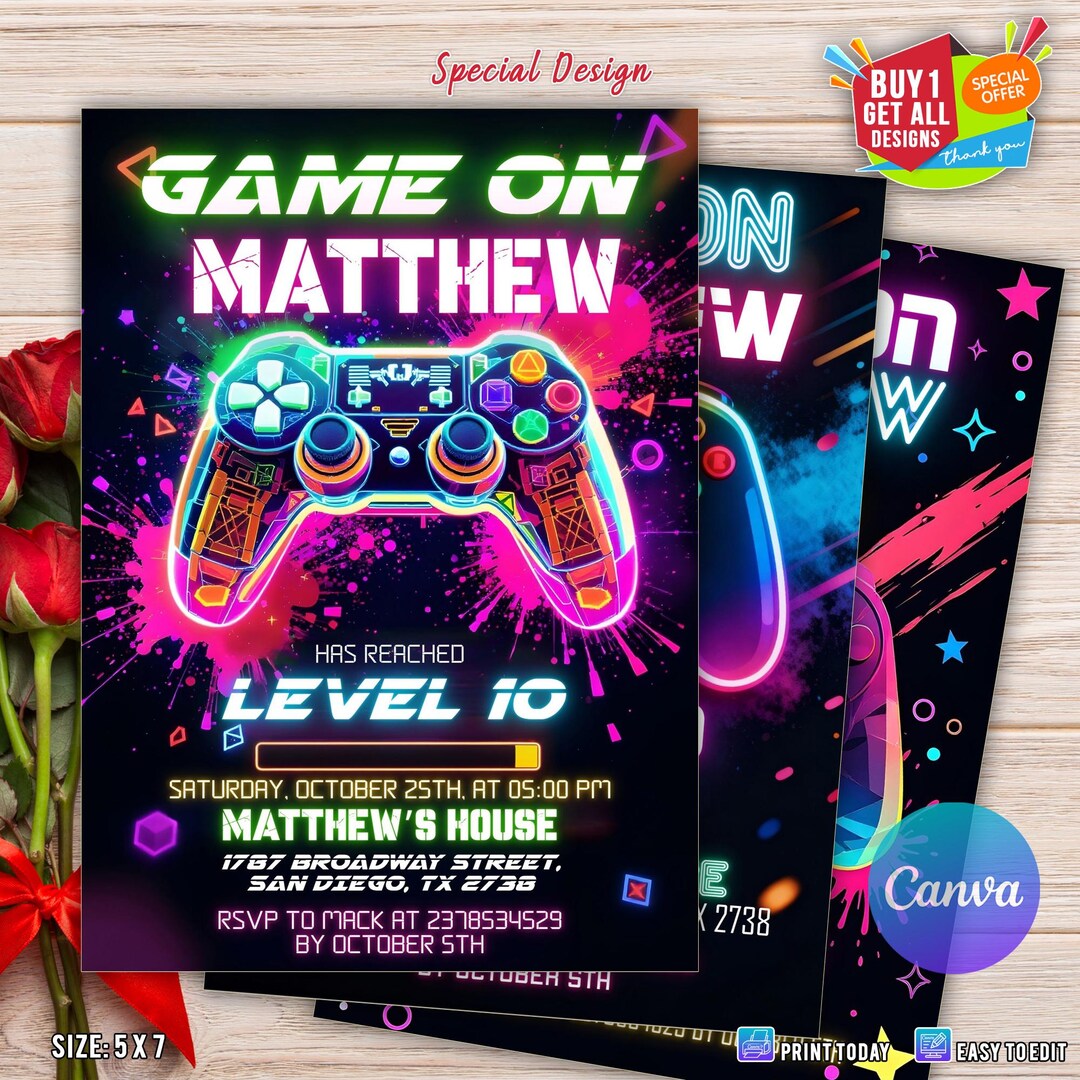 Video Game Birthday Party Invitation, Level up Birthday Invite, Arcade ...