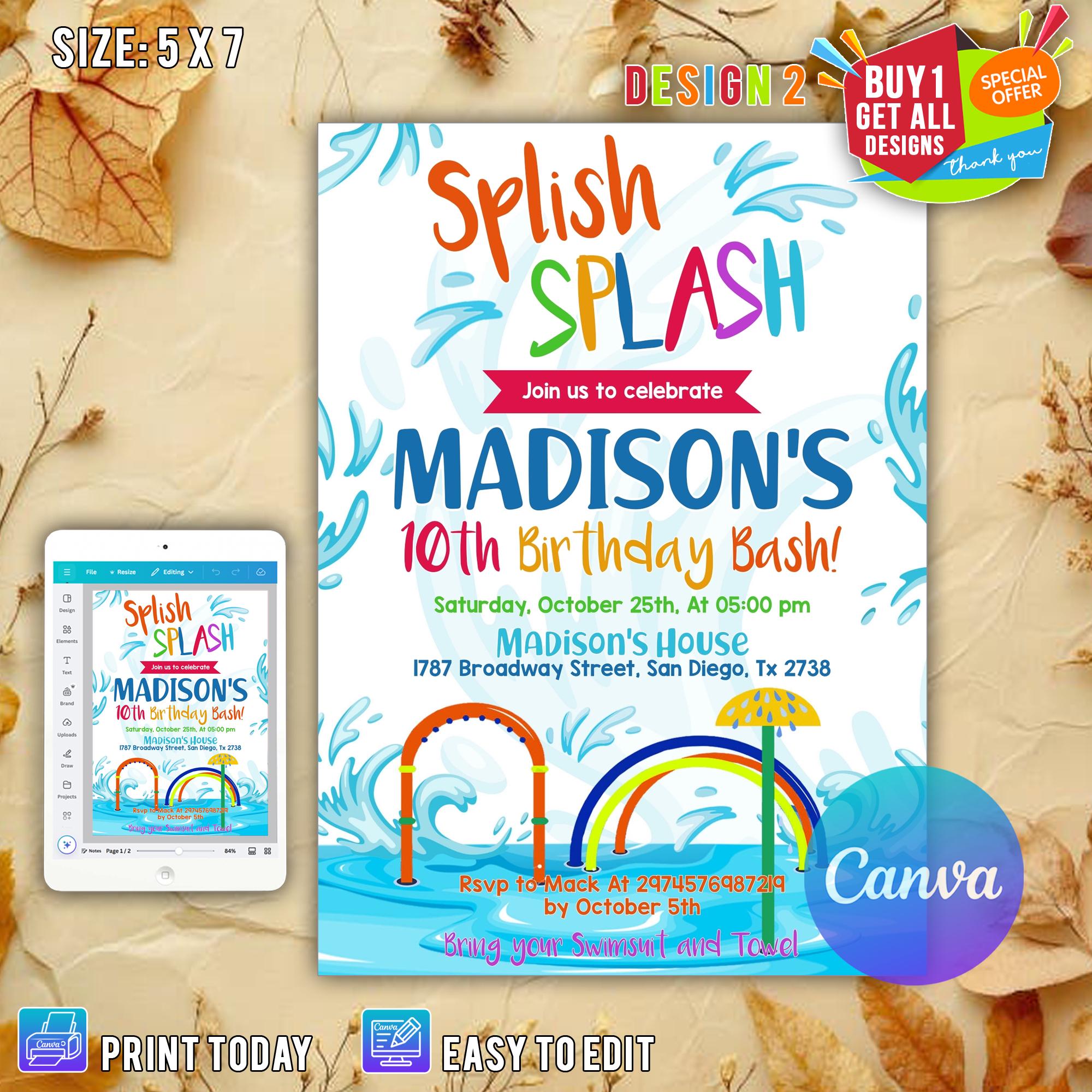 Splash Pad Party Invitation, Editable Splash Invitation, Water Park ...