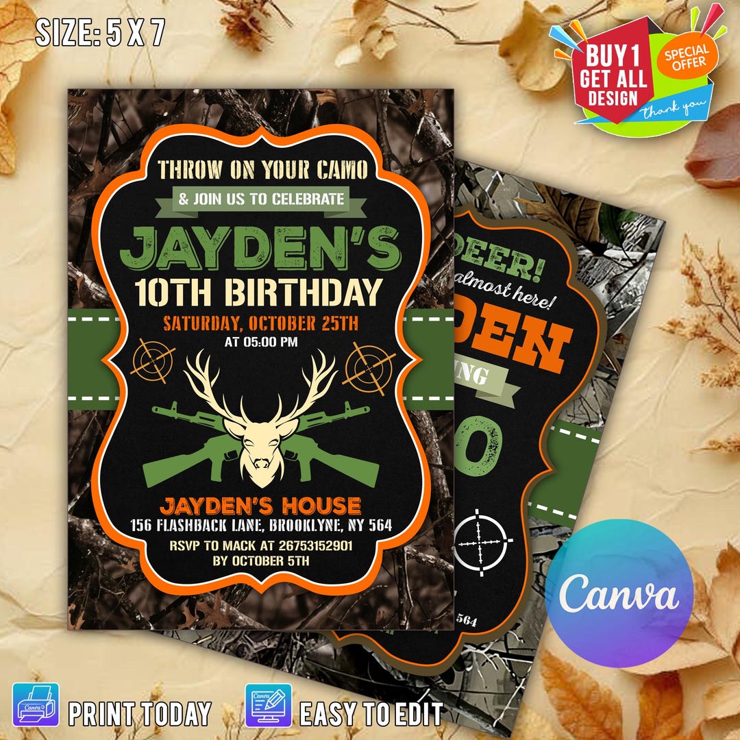 Hunting Birthday Party Invitation, Hunting Invitation, Birthday ...