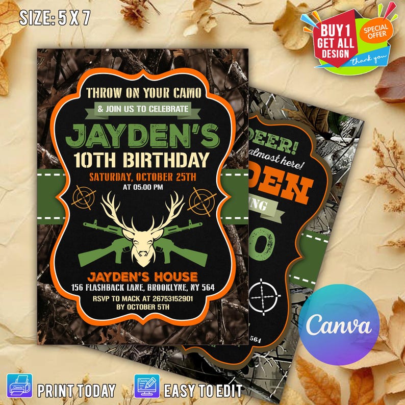 Hunting Birthday Party Invitation, Hunting Invitation, Birthday ...