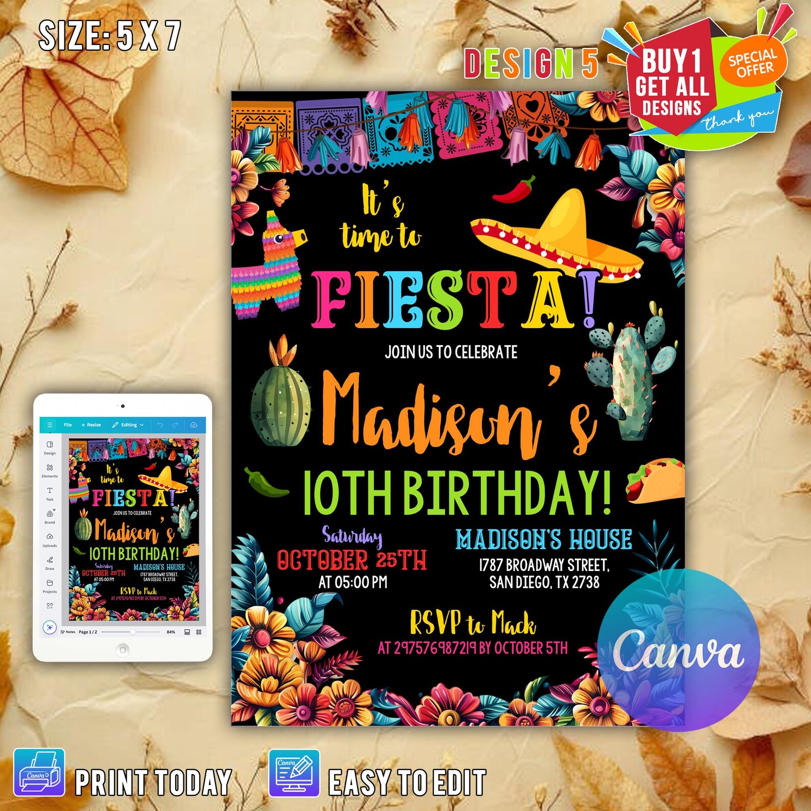 Fiesta Birthday Invitation, Fiesta Invitation, Mexican Theme Invitation ...