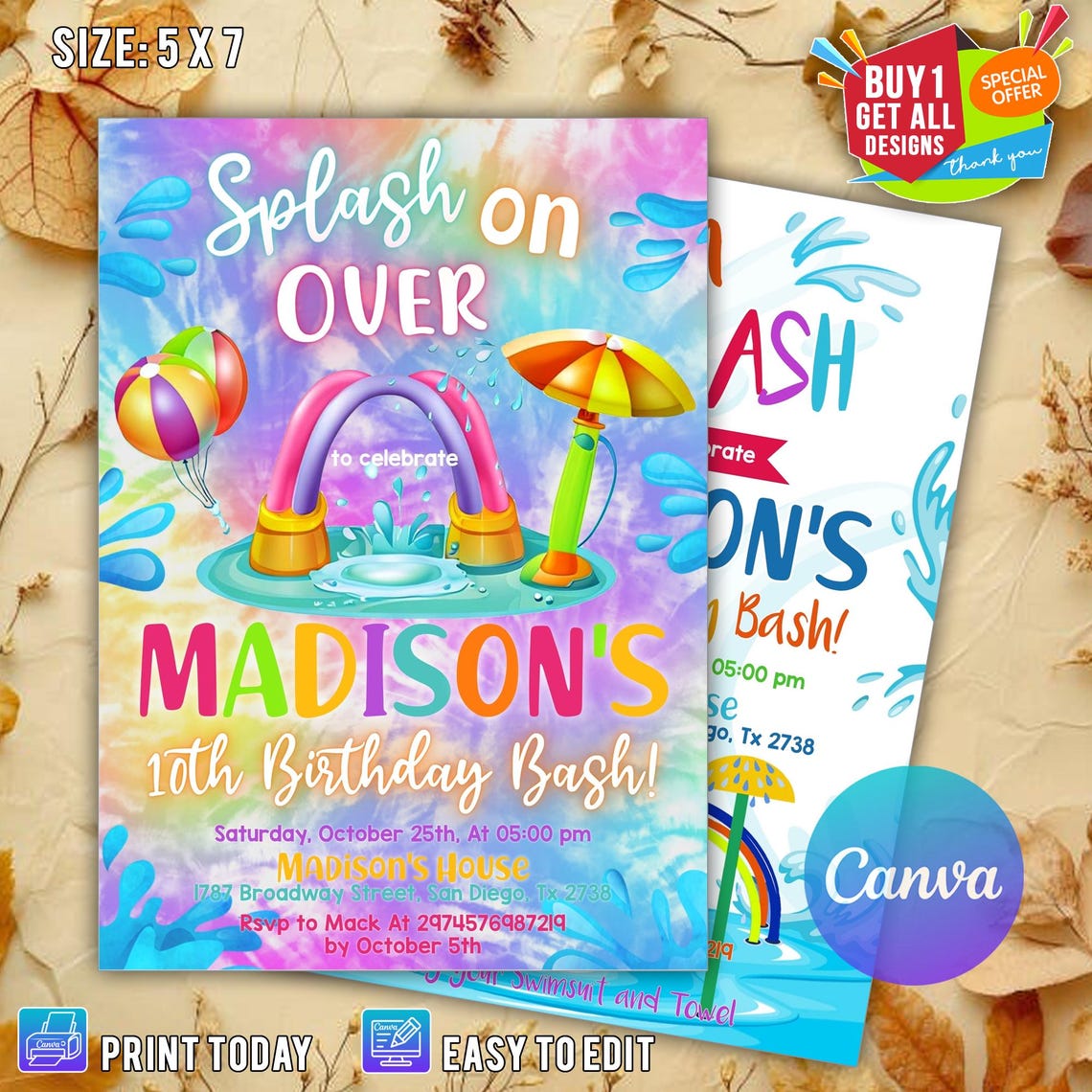 Splash Pad Party Invitation, Editable Splash Invitation, Water Park ...