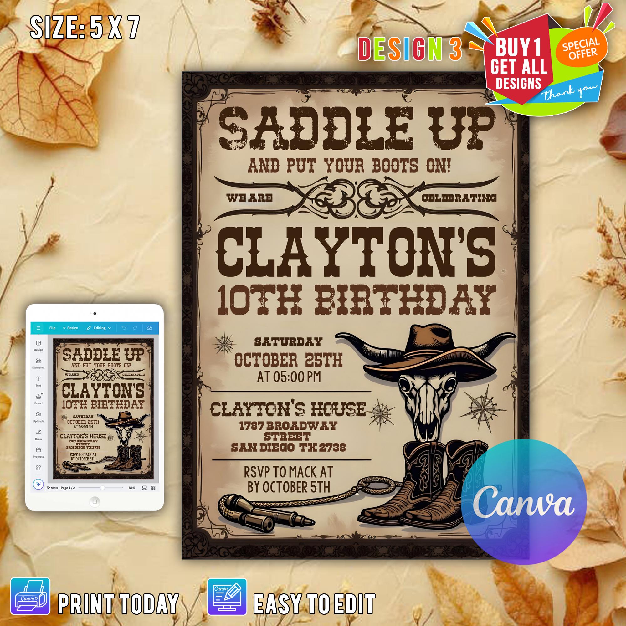 Cowboy Party Invitation, Western Theme Invitation, Western Birthday ...