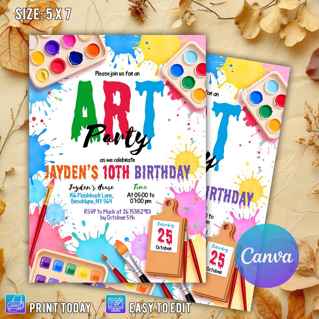 Art Birthday Party Invitation, Art in Party Birthday Invite, Art ...