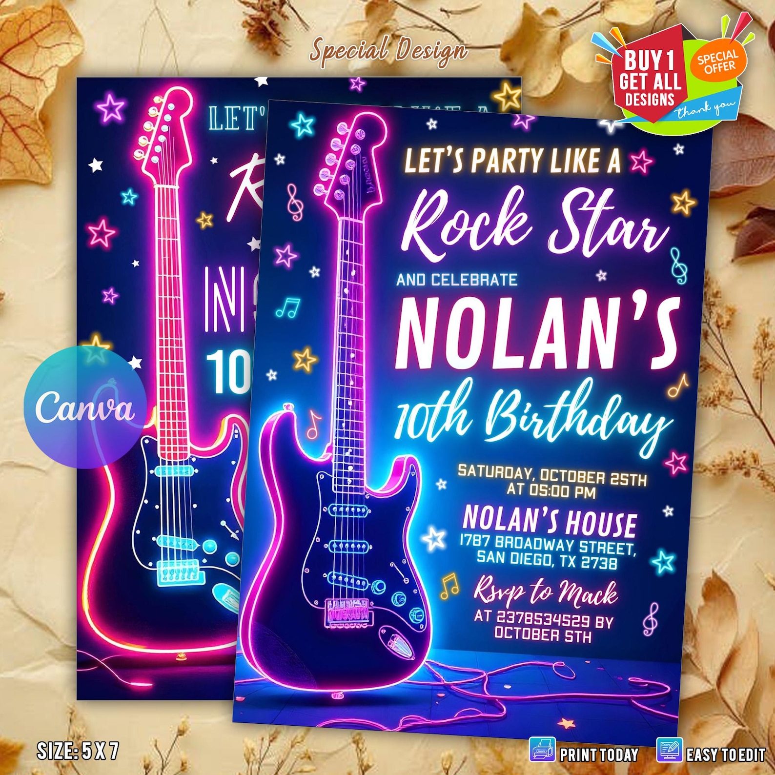 Editable Rock Star Birthday Party Invitation, Party Like A Rockstar ...