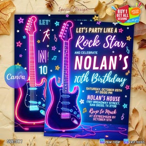 Editable Rock Star Birthday Party Invitation, Party Like A Rockstar ...