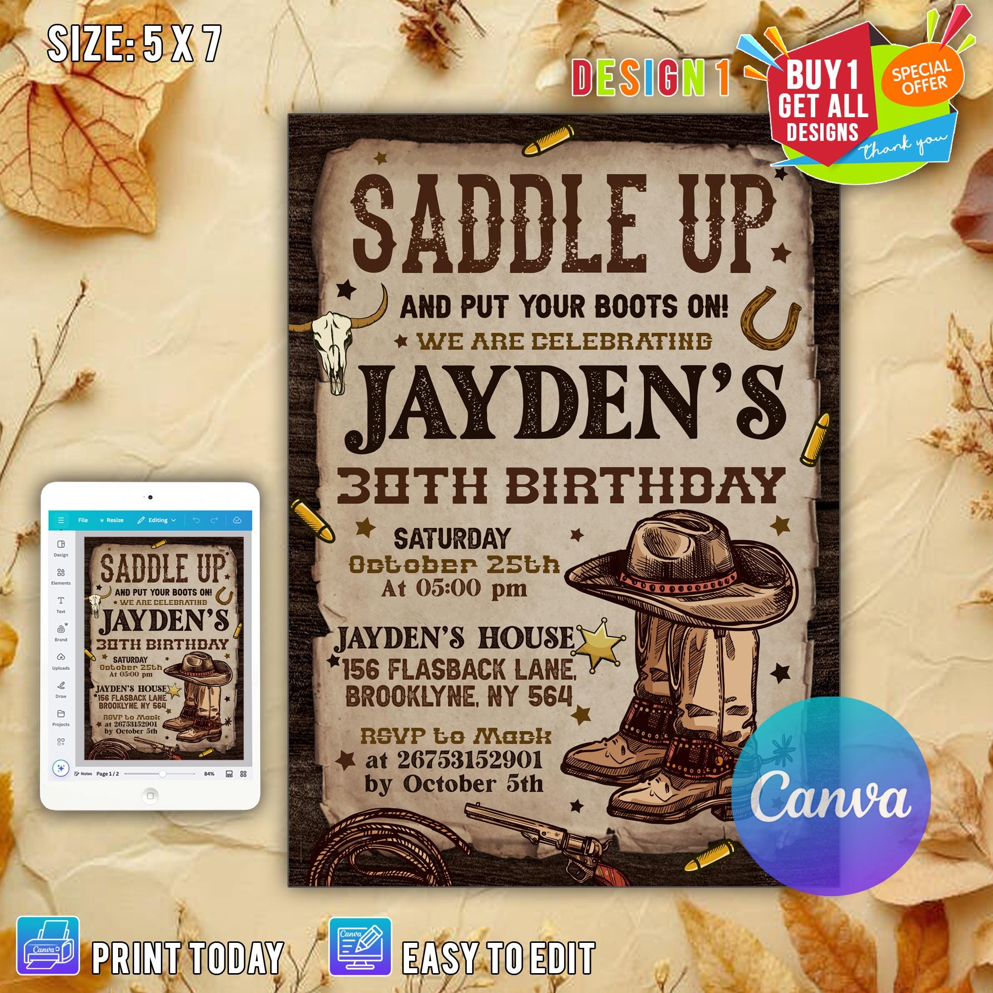 Cowboy Party Invitation, Western Theme Invitation, Western Birthday ...