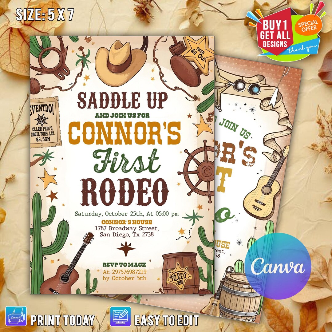 Editable First Rodeo Birthday Invitation, Rodeo 1st Birthday Invitation ...