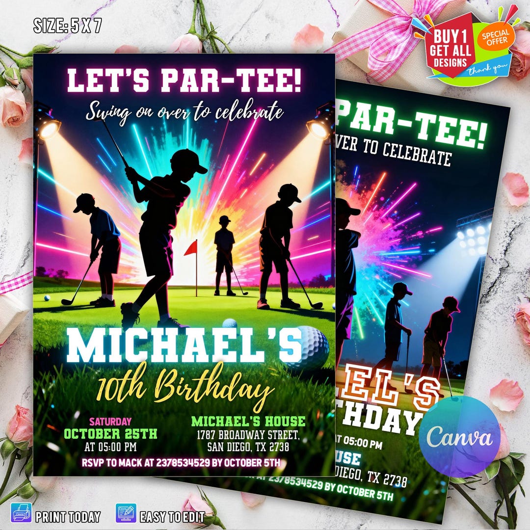 Mini Golf Birthday Invitation, Glow Party, Boy Girl Golf Party Invite ...